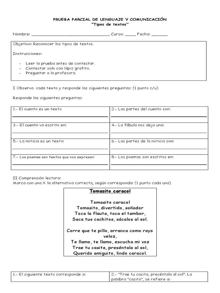 Prueba Parcial de Tipos de Textos | PDF