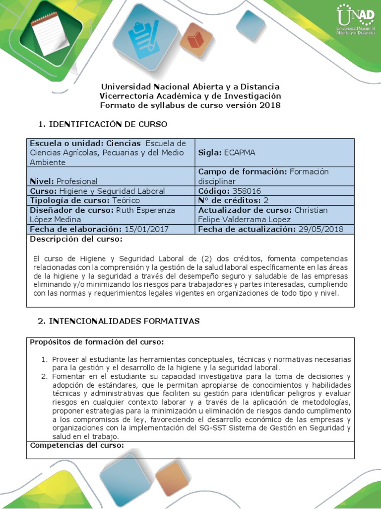 Syllabus HigieneySeguridadLaboral | PDF | Seguridad y salud ocupacional ...
