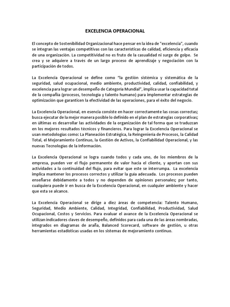Excelencia Operacional | PDF | Calidad (comercial) | Planificación