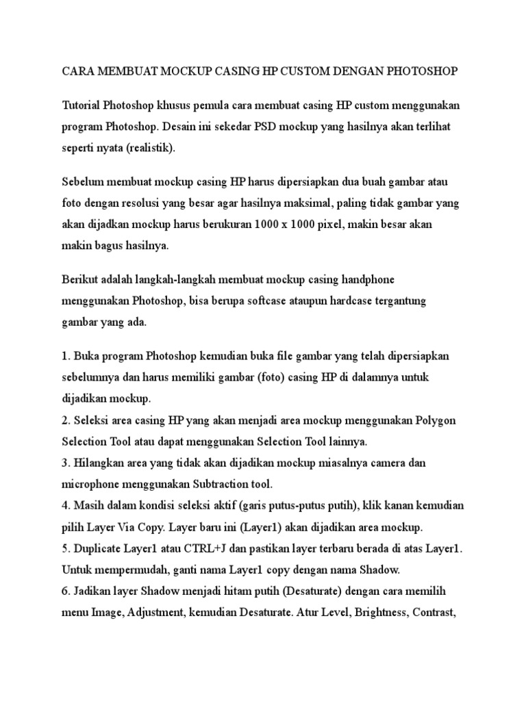 Cara Membuat Mockup Casing HP Custom Dengan Photoshop | PDF