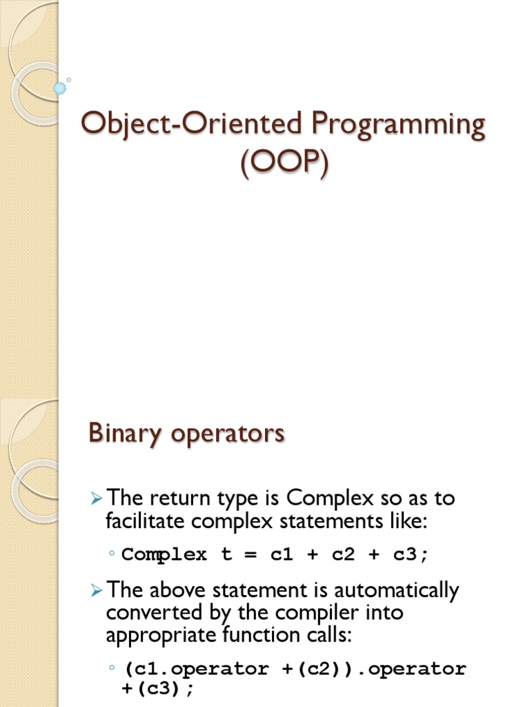 Object-Oriented Programming Binary Operators | PDF | Models Of Computation | Software
