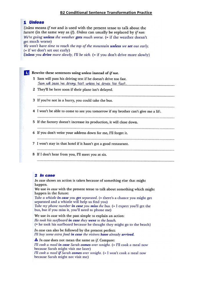 B2 Conditional Sentence Transformation Practice | PDF