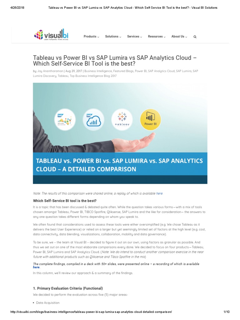 Tableau Vs Power BI Vs SAP Lumira Vs SAP Analytics Cloud - Which Self-Service BI Tool Is The ...
