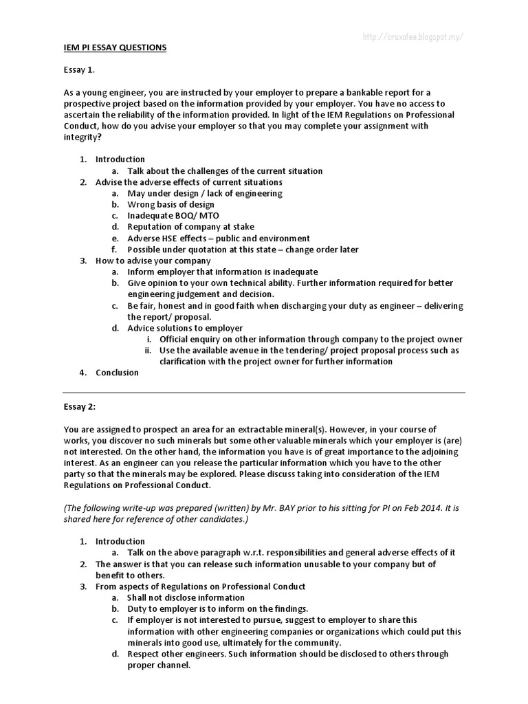 IEM PI Essay Guidance for Engineers | PDF | Whistleblower | Social ...