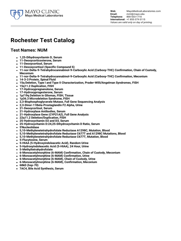 Rochester Test Catalog | PDF