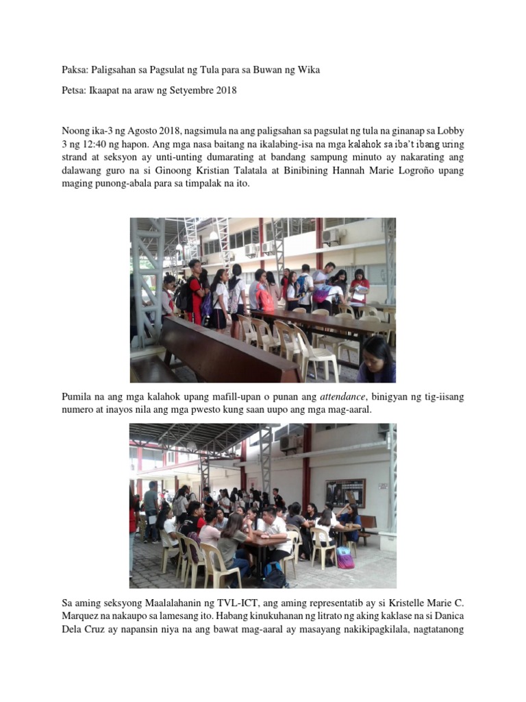 Paligsahan Sa Pagsulat NG Tula (Narrative Report) | PDF