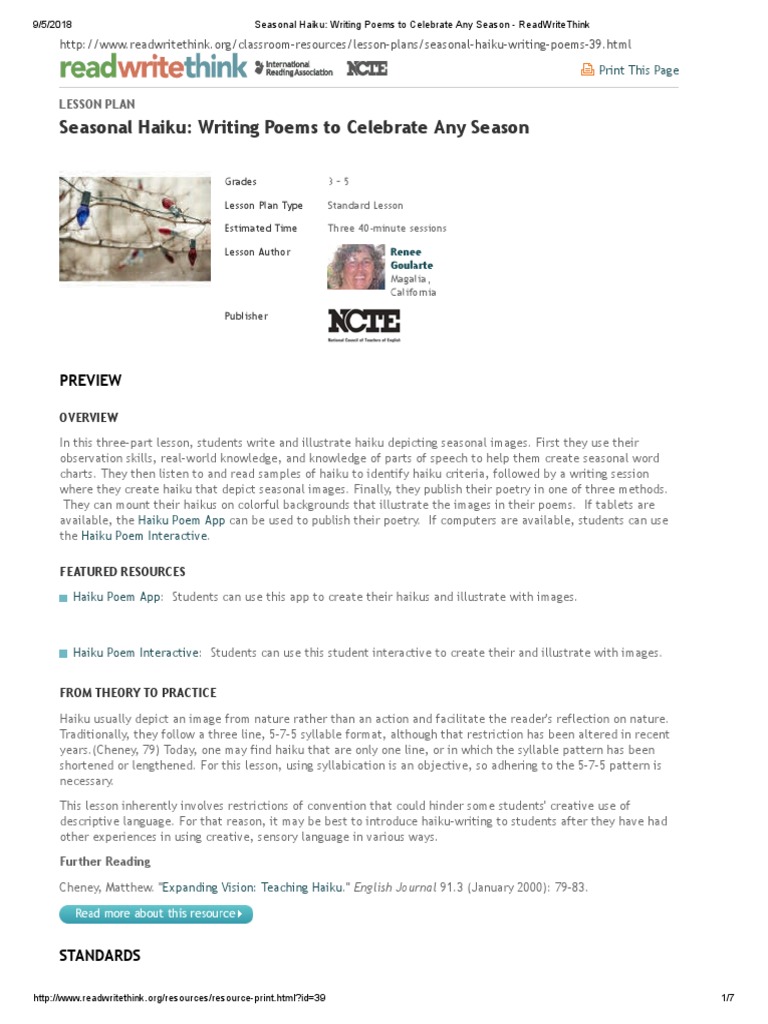 Seasonal Haiku Writing Poems To Celebrate Any Season - Readwritethink ...