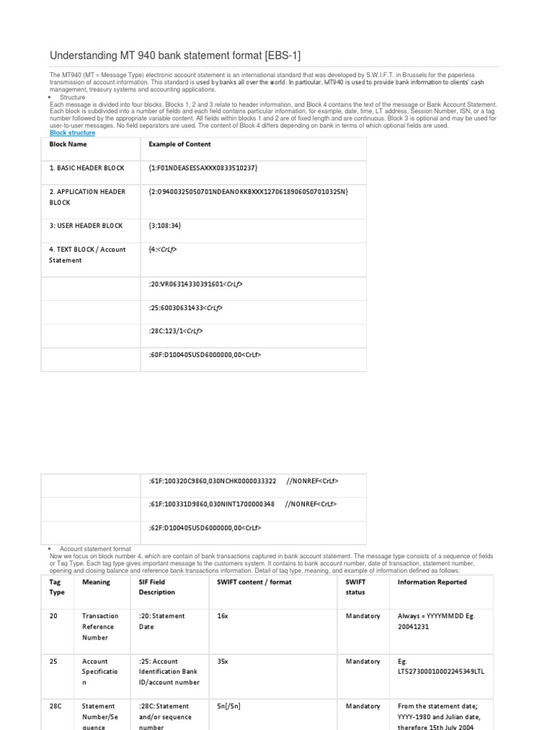 MT940_1 | Financial Transaction | Debits And Credits