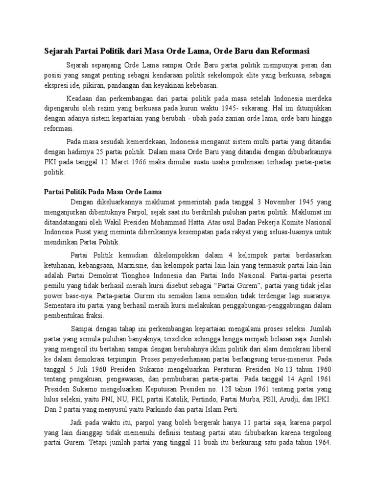 Sejarah Partai Politik di Indonesia | PDF