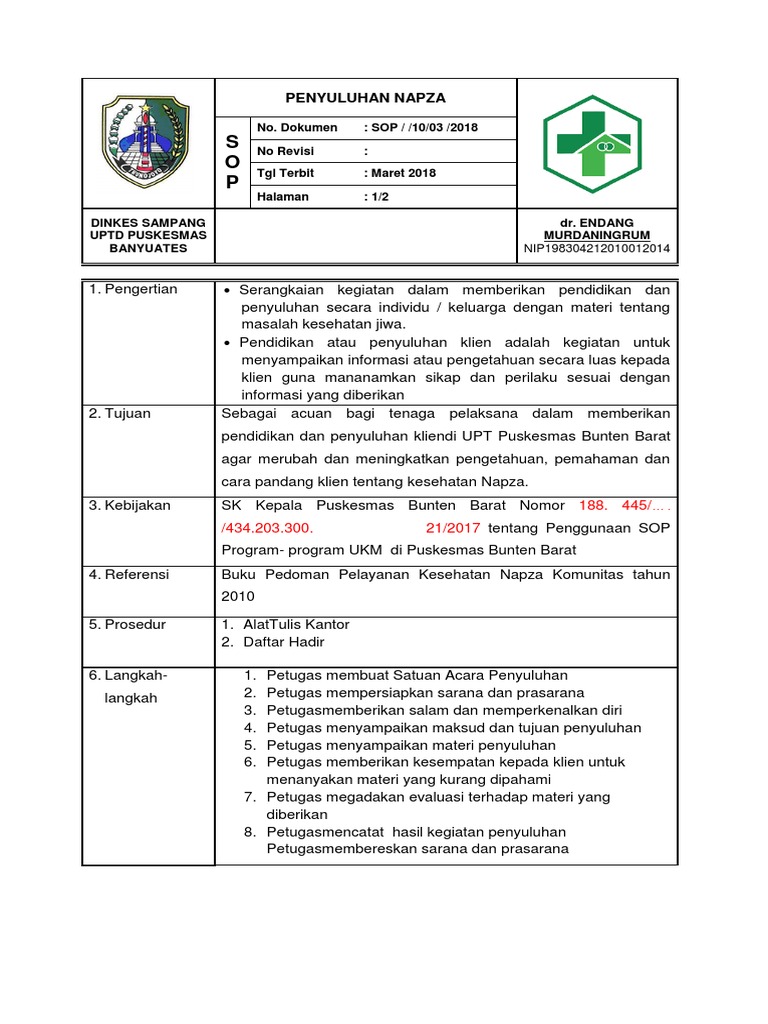 Sop Penyuluhan Napza New | PDF