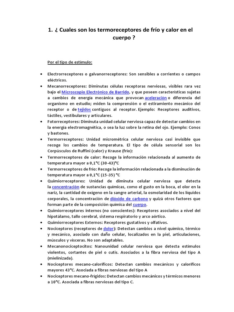 Cuales Son Los Termoreceptores de Frío y Calor en El Cuerpo | PDF ...