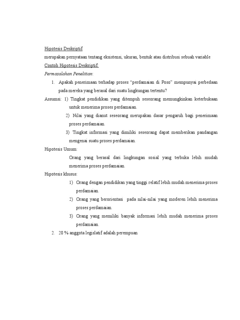 Contoh Hipotesis Deskriptif | PDF | Pengembangan Diri