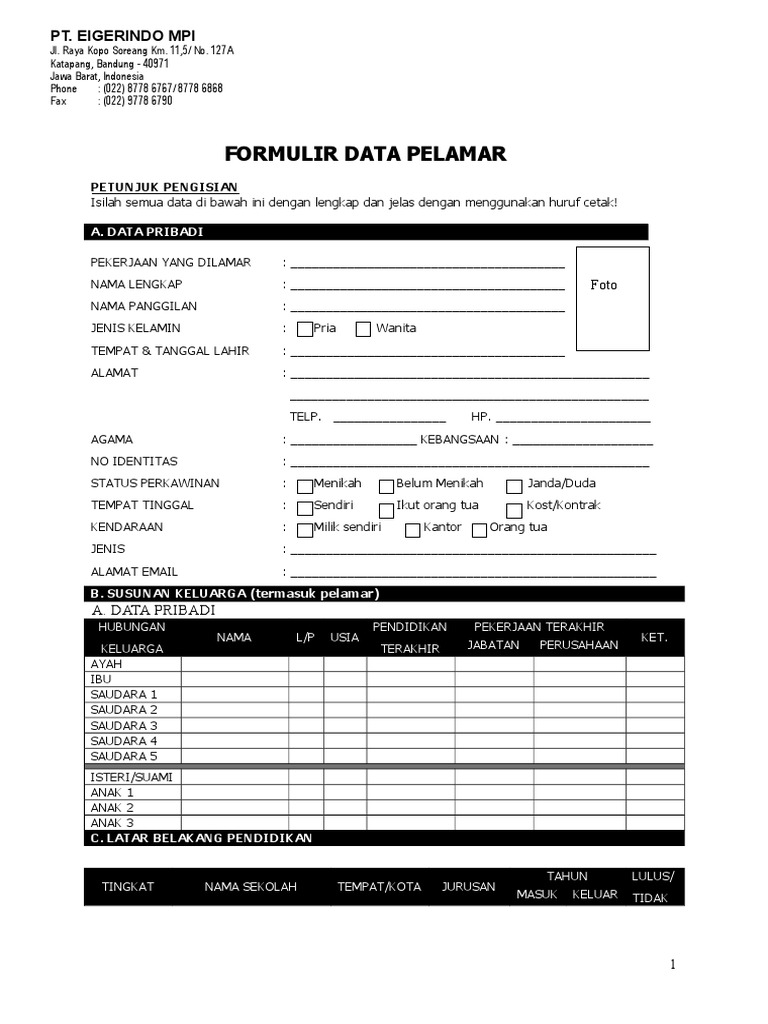Formulir Data Pelamar Eiger | PDF