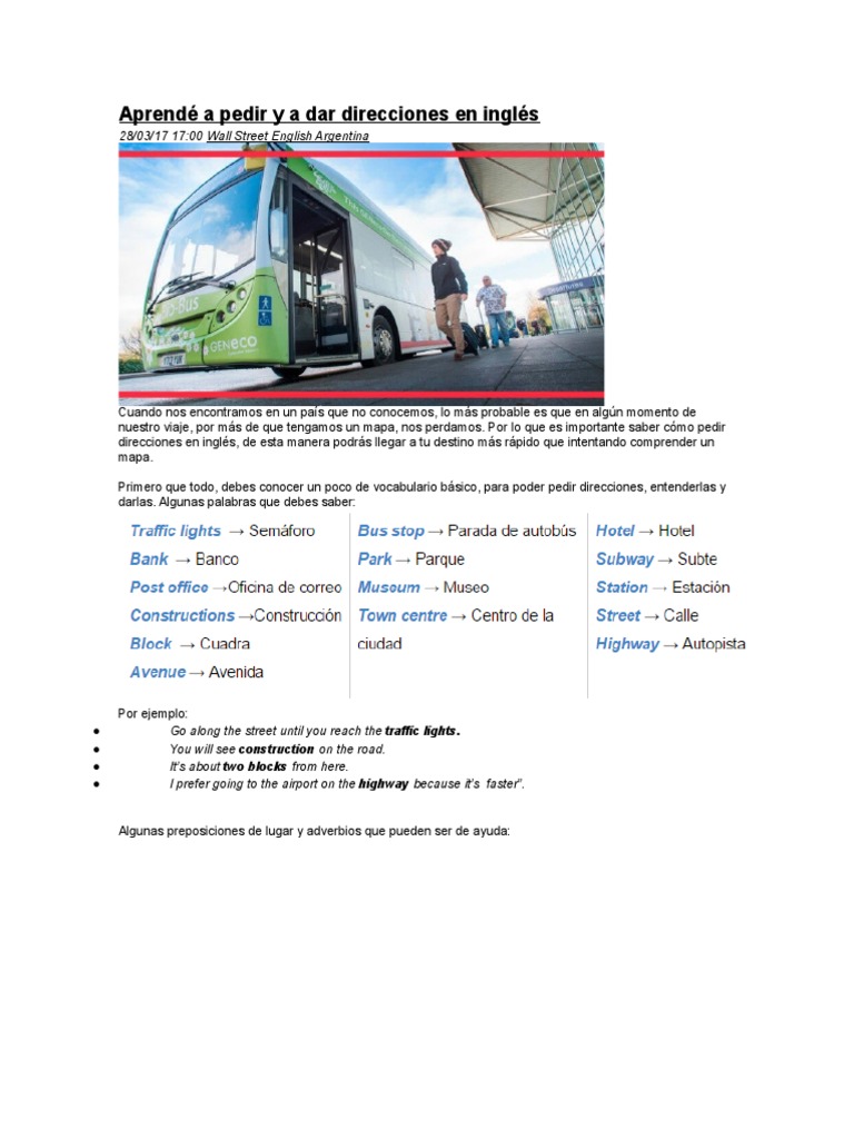 Cómo pedir y dar direcciones en inglés | PDF