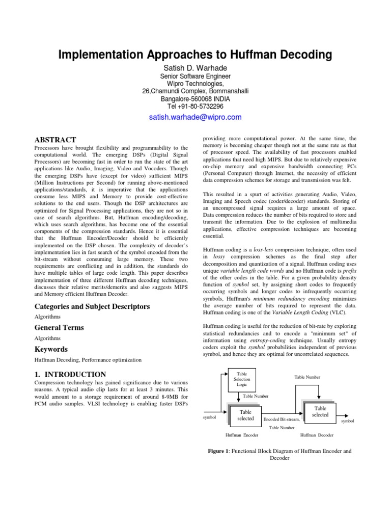 Implementation Approaches To Huffman Decoding Pdf Data Compression Digital Signal Processor