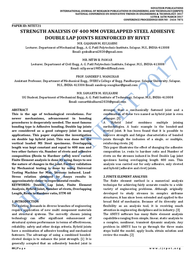 Lap Joint | PDF | Rivet | Finite Element Method