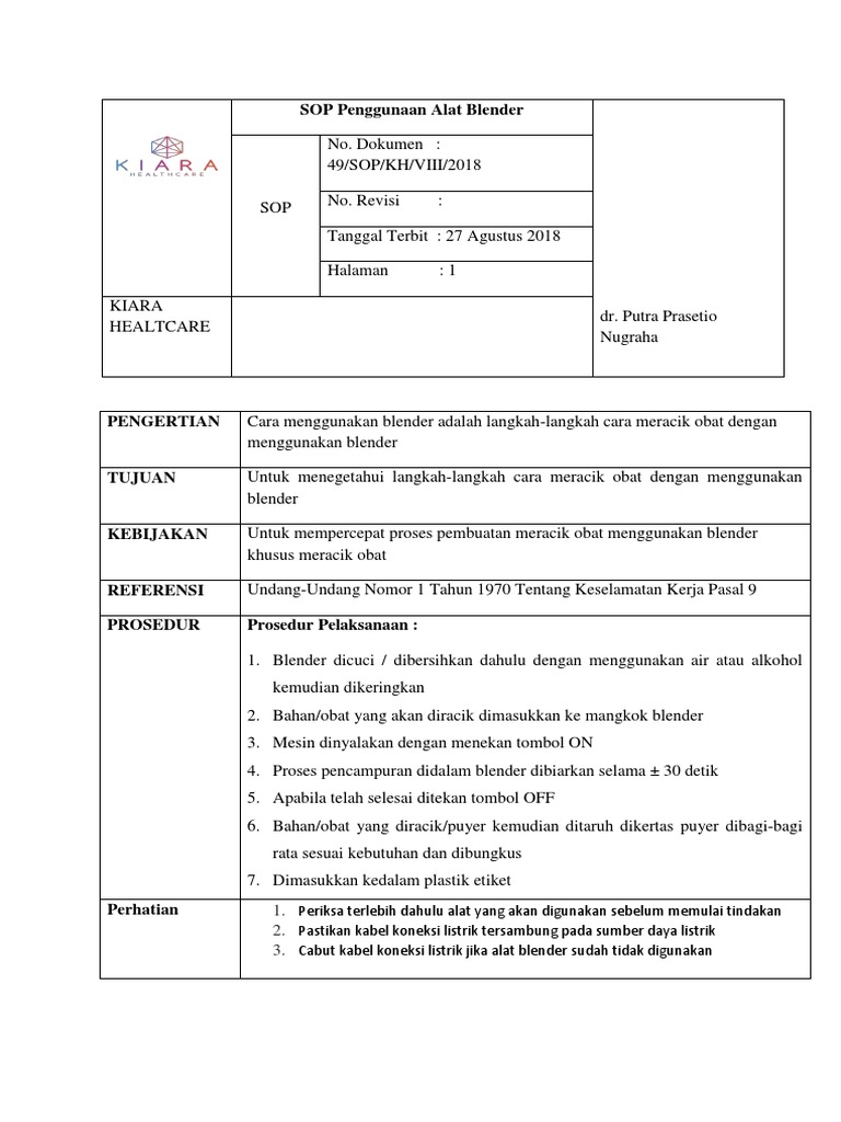 SOP Penggunaan Alat Blender | PDF