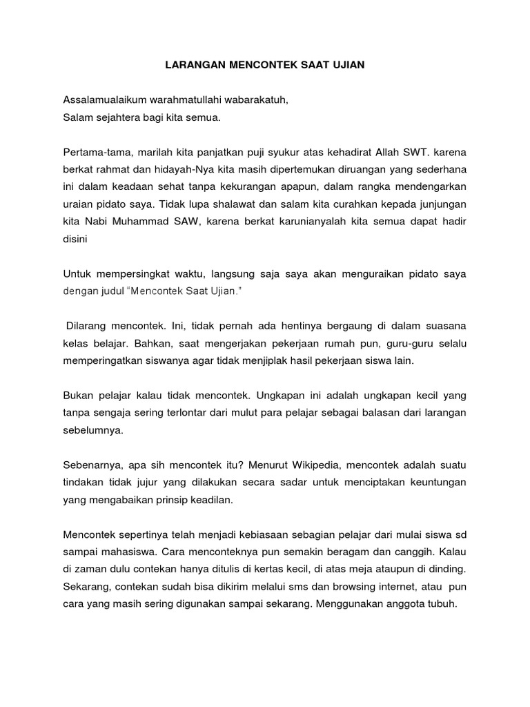 Larangan Mencontek Saat Ujian | PDF