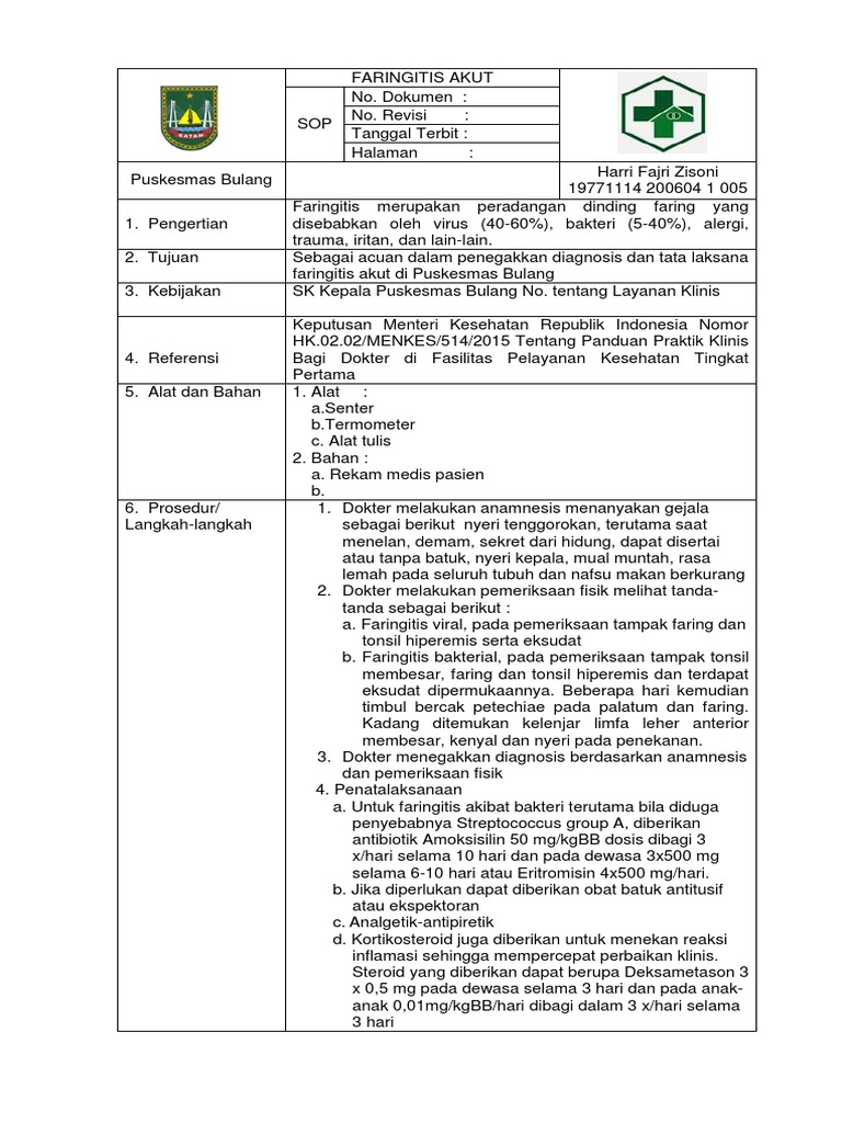 Tatalaksana Faringitis Akut di Puskesmas | PDF