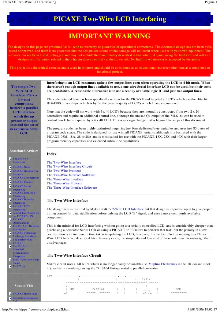 PICAXE Two-Wire LCD Interfacing Important Warning: Index | PDF | Business