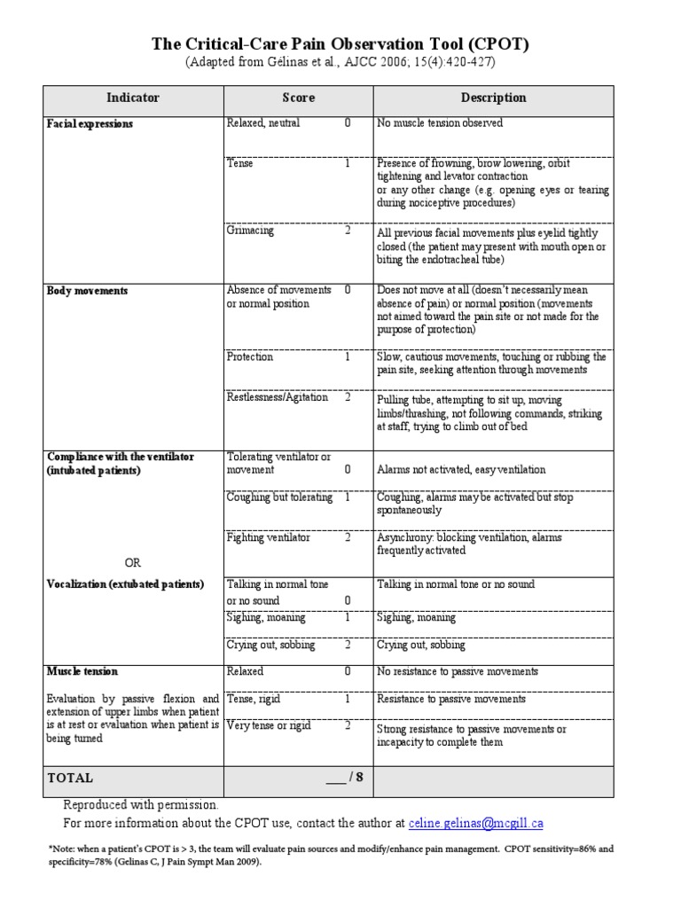 CPOT Description.pdf | Intensive Care Medicine | Pain
