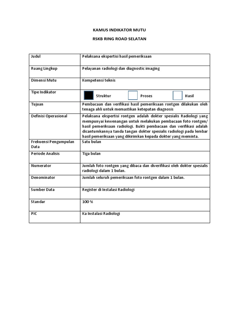 Indikator Mutu Radiologi RSKB | PDF
