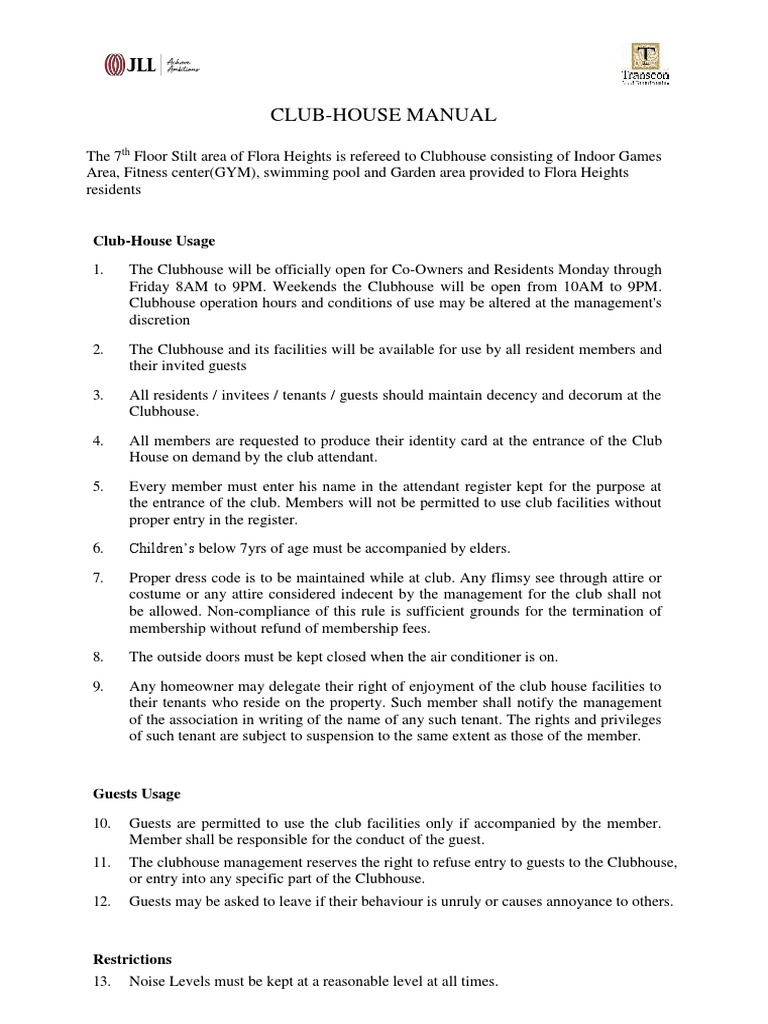 Club House Rules-FH | PDF | Swimming Pool | Physical Fitness