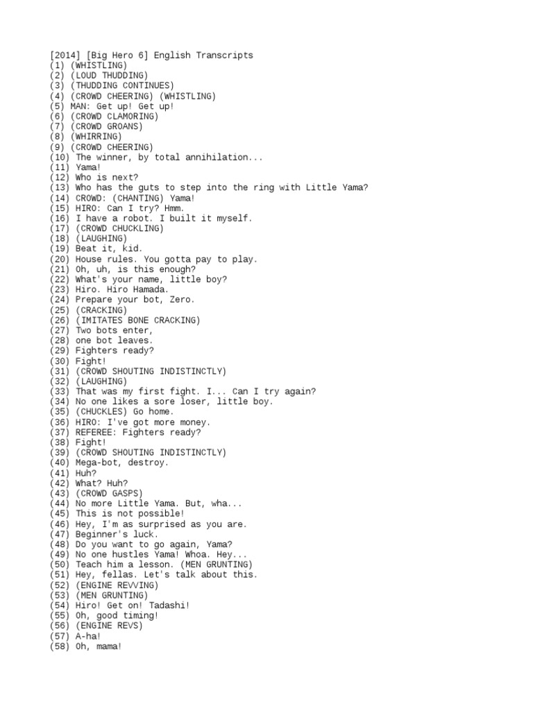 (Big Hero 6) English Transcripts | PDF | Nature