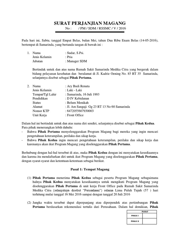 Perjanjian Magang ARY BUDI RENATA | PDF | Hukum
