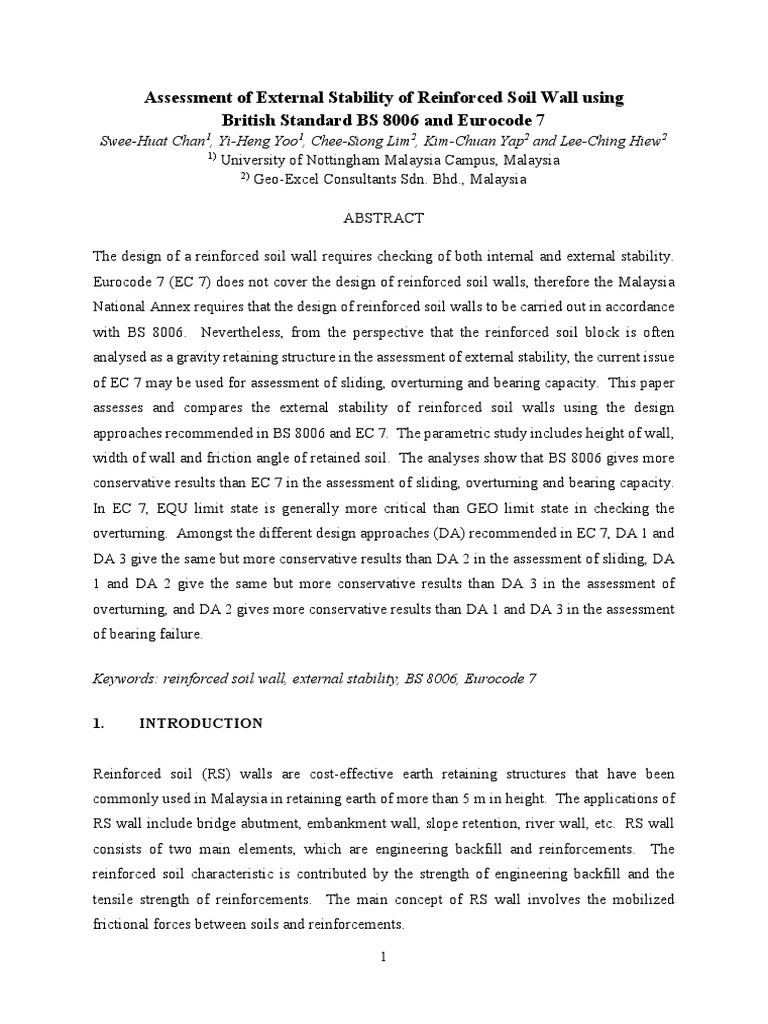 Assessment of External Stability of Reinforced Soil Wall Using British ...