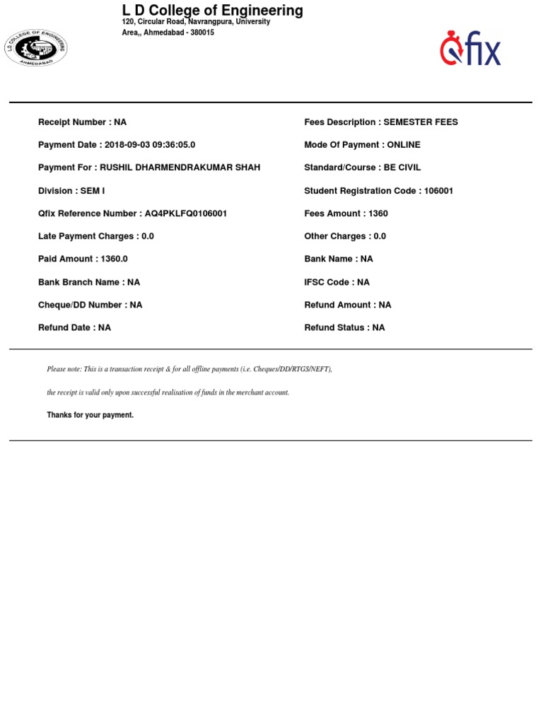 Qfix-Payment-Receipt-Semester Fees PDF | PDF | Payments | Financial ...