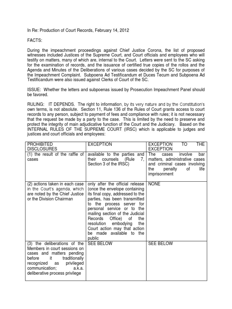 In Re Production of Court Records and Documents | PDF | Discovery (Law ...