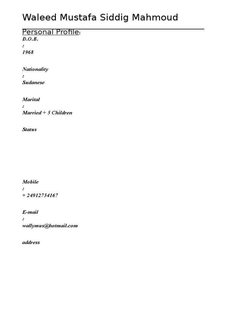 Waleed Mustafa Siddig Mahmoud: Personal Profile | PDF | Airport | Aviation
