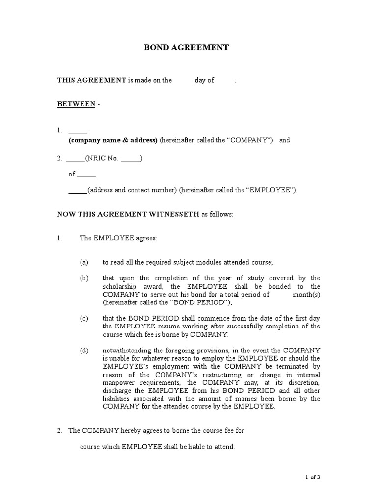 Employee Training Bond Agreement | PDF | Civil Law (Legal System ...