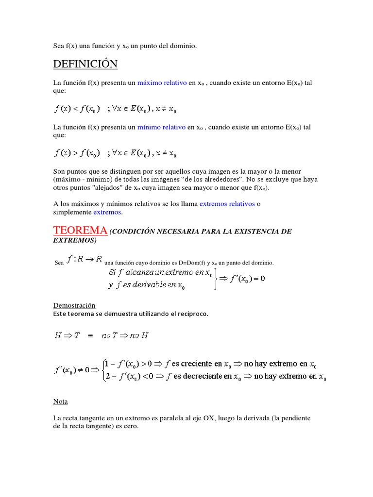 Teorema de Fermat | PDF | Máximos y mínimos | Derivado