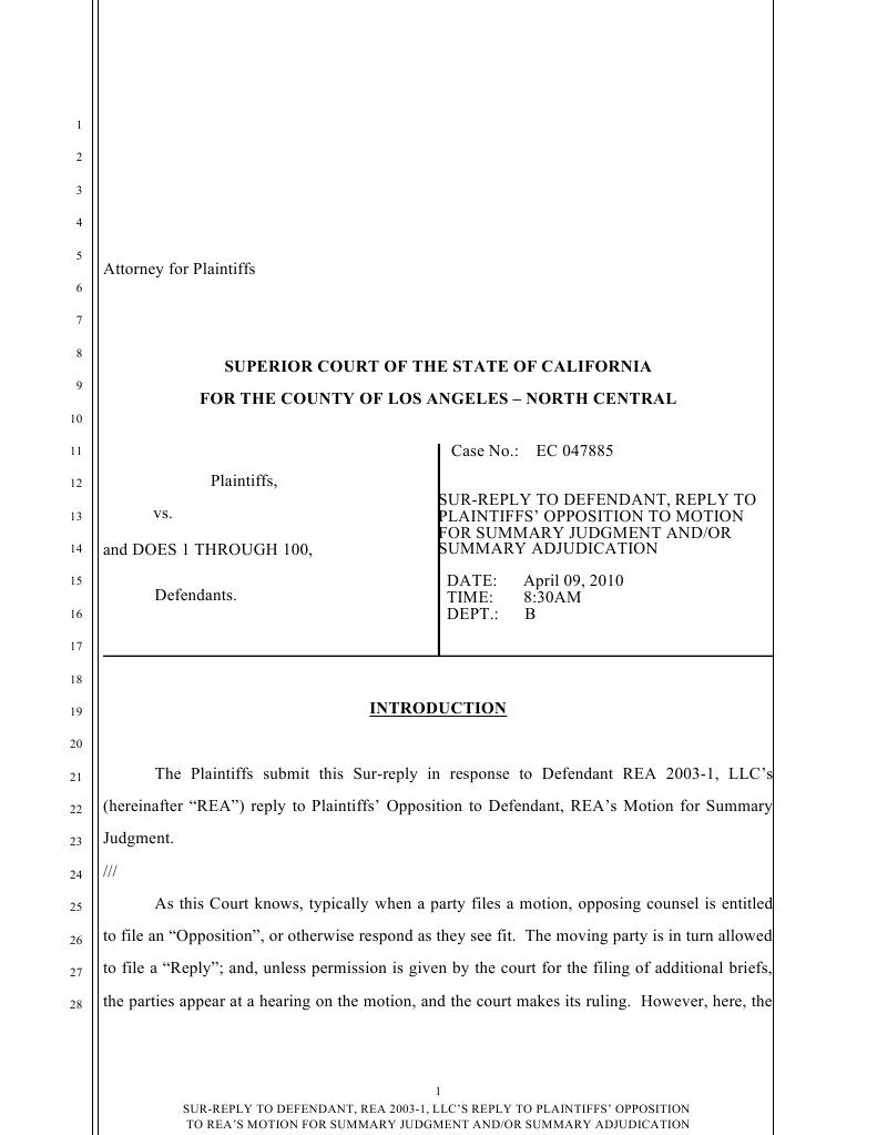 Superior Court of The State of California For The County of Los Angeles ...