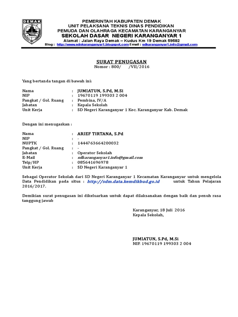 Contoh Surat Tugas Operator Dapodik | PDF