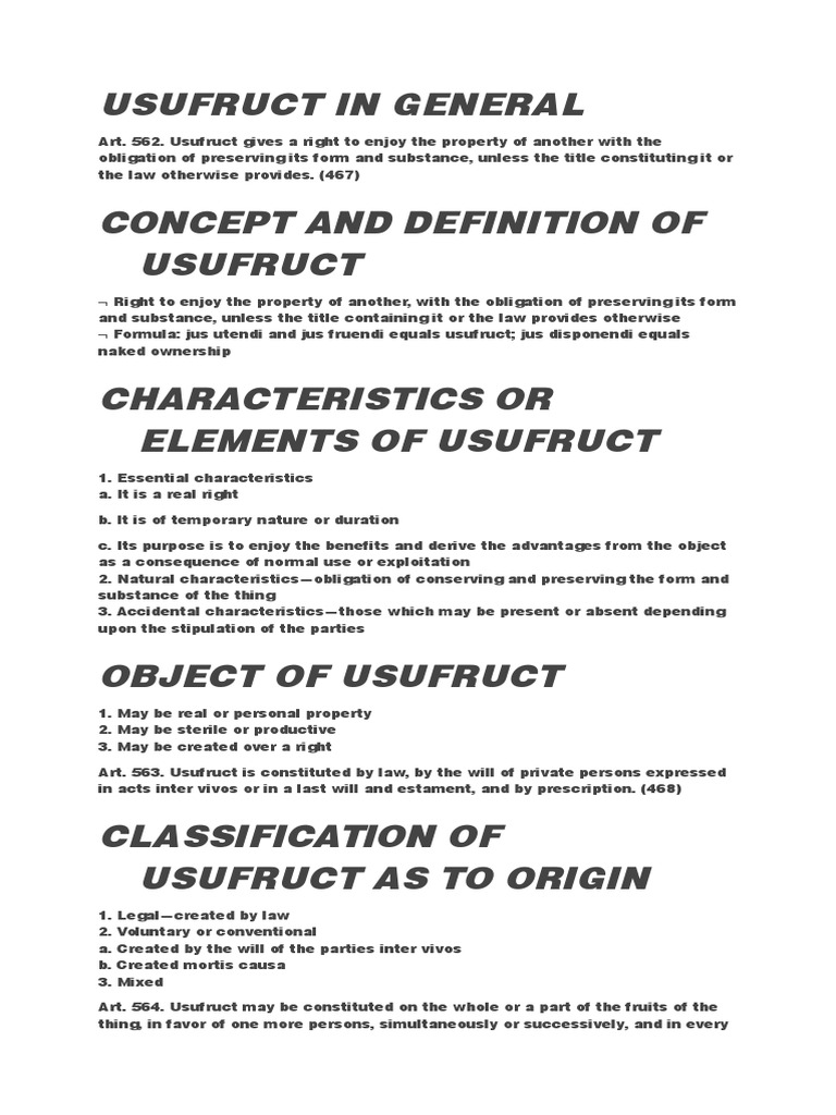 Usufruct in General Concept and Definition of Usufruct | PDF | Lease ...