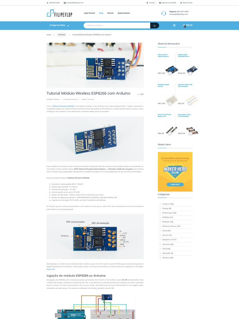 Tutorial Módulo Wireless Esp8266 Com Arduino Filipeflop Pdf Arduino Sem Fio