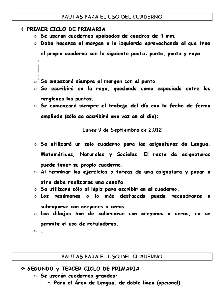 Ejemplificación: Pautas para El Uso Del Cuaderno | Enseñanza de ...