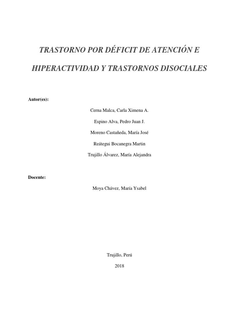 Monografia TDAH y T. Disocial | PDF | Desorden hiperactivo y deficit de atencion | Manual ...