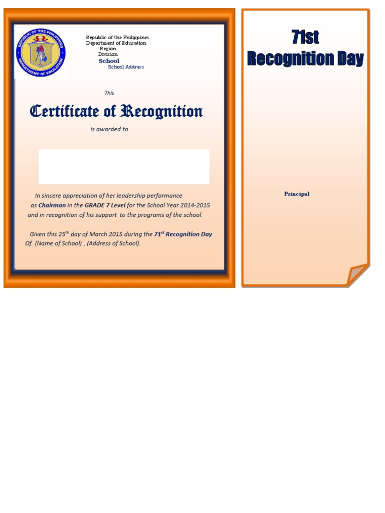 Certificate of Recognition for Chairman | PDF