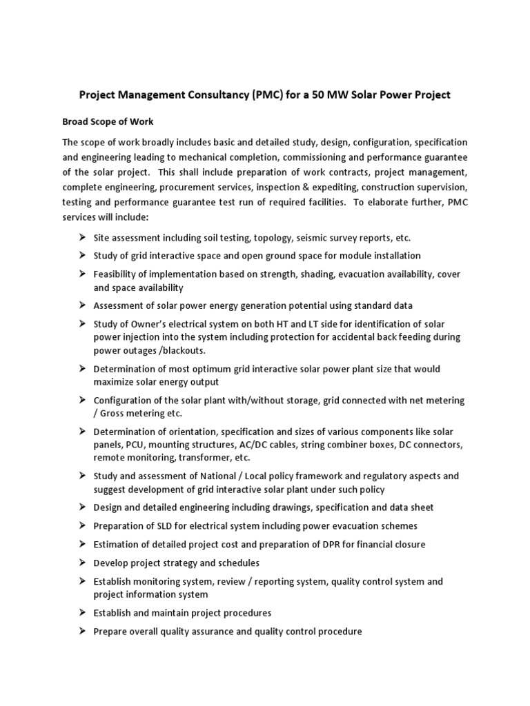 PMC Scope For Solar Power Project | PDF | Electrical Grid | Solar Power
