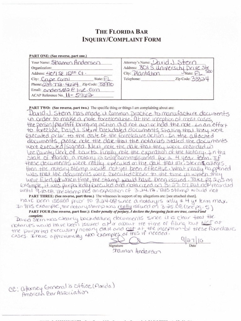 Florida Bar Complaint - NEW | PDF | Assignment (Law) | Real Estate Law