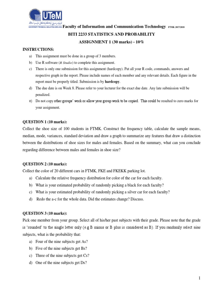 Assignment 1 (Question) | PDF