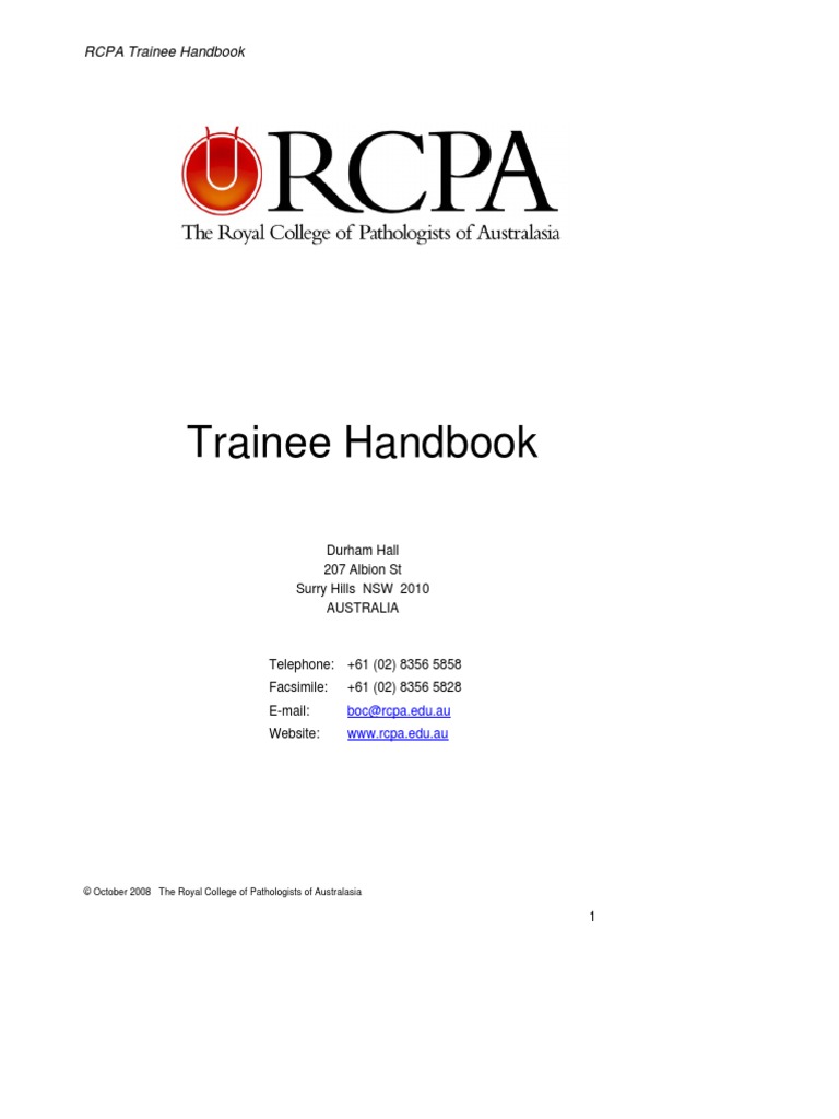 RCPA Trainee Handbook | PDF | Pathology | Postgraduate Education