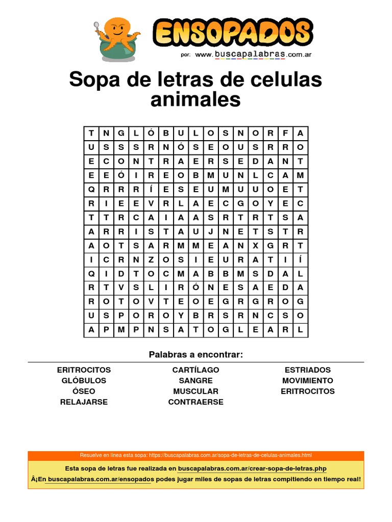 Sopa de Letras de Celulas | PDF