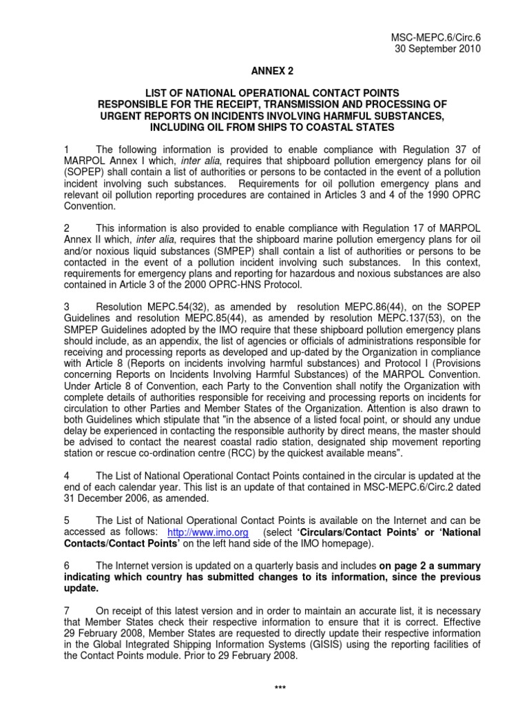 SOPEP Annex2 30september2010 | PDF | Telecommunications