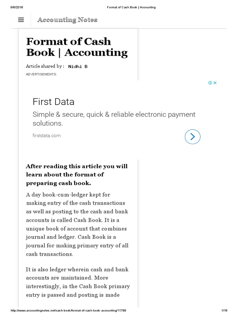 Format of Cash Book - Accounting | PDF | Bookkeeping | Debits And Credits