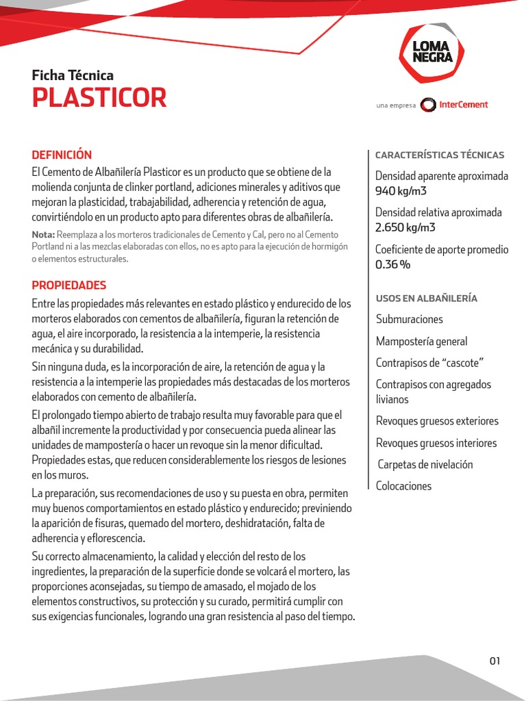 Plasticor Loma Negra | PDF | Cemento | Ingeniería de Edificación